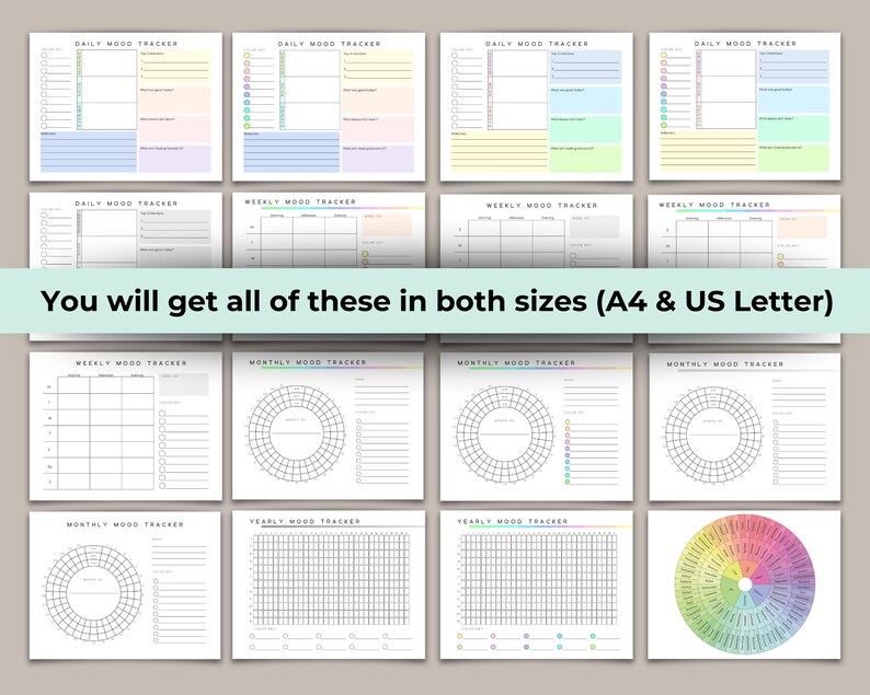 Printable Mood Trackers With Free Feelings Wheel, Monthly Mood Tracker ...