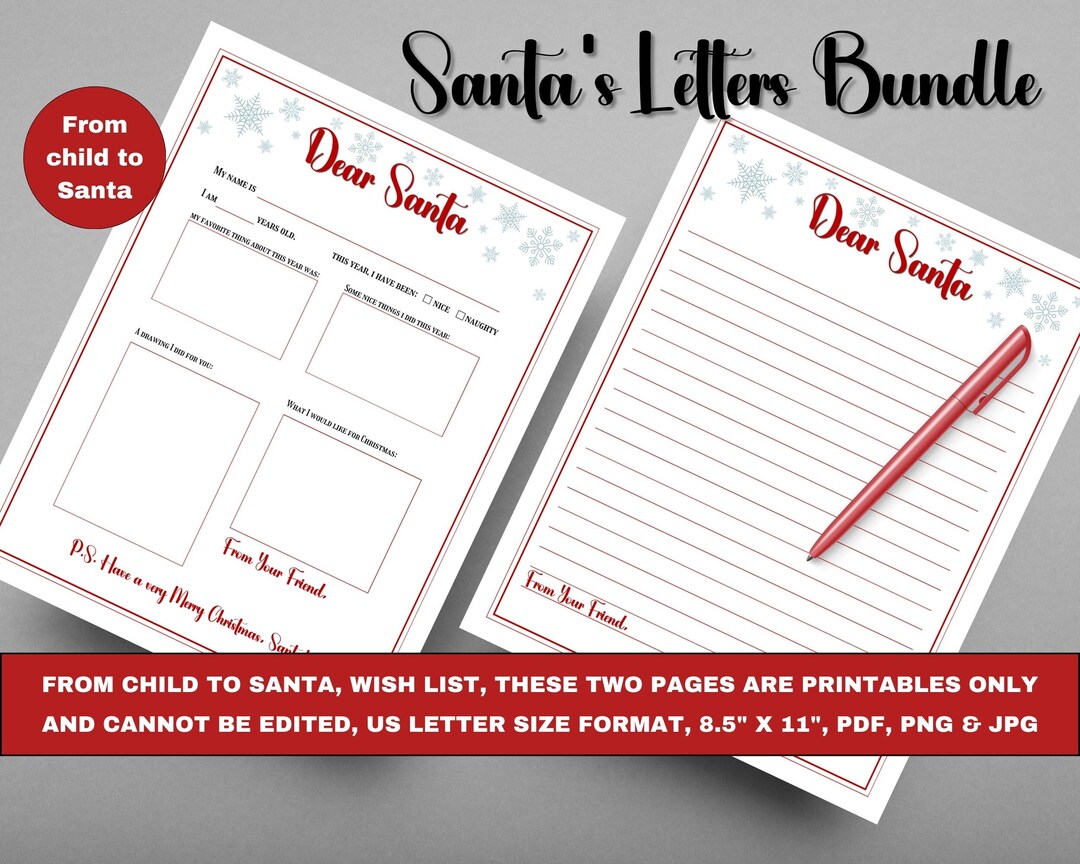 Printable Christmas Wish List and Letter to Santa, From Child, Non ...