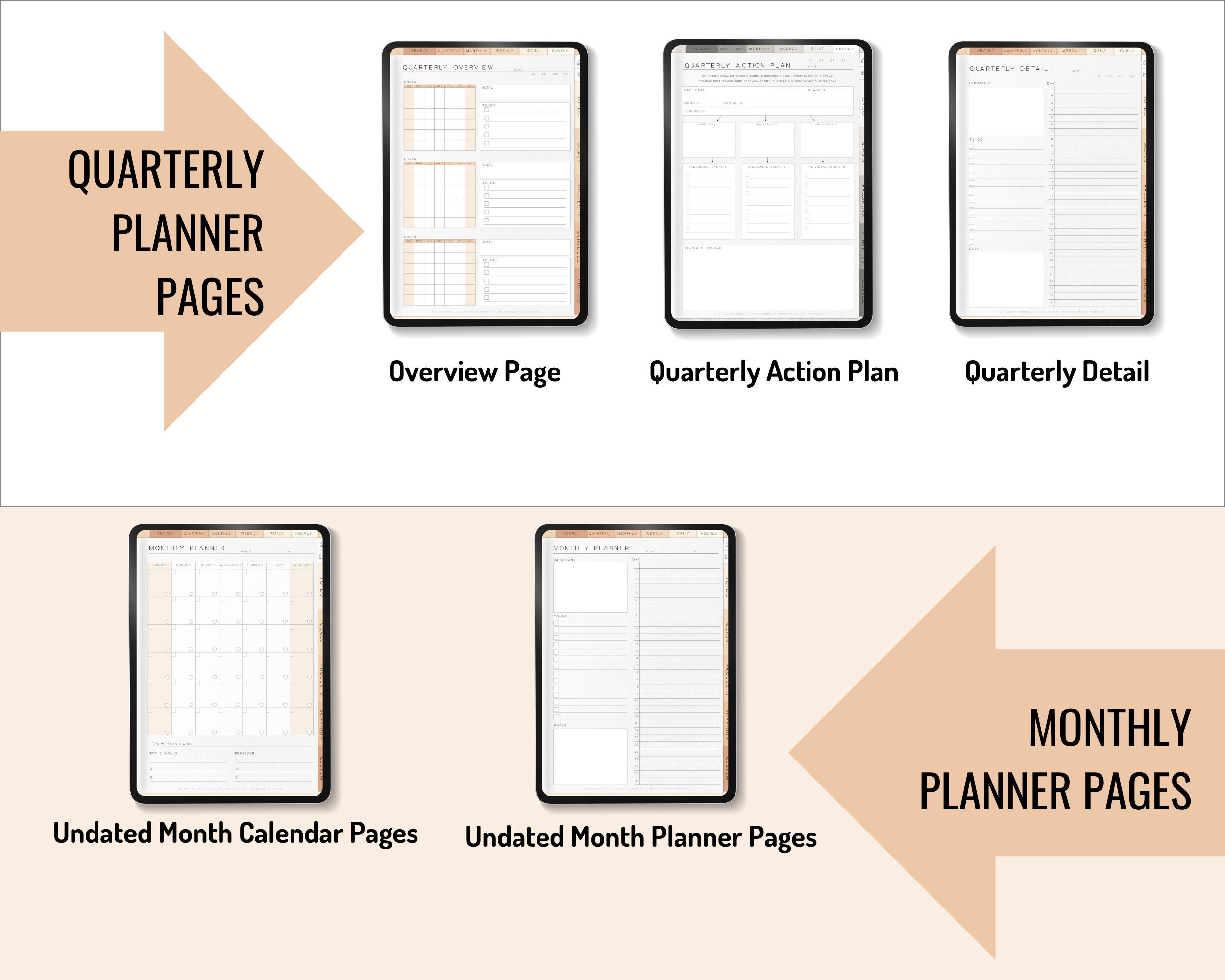 Undated Digital Planner: Yearly, Quarterly, Weekly, Daily (PDF) - Etsy