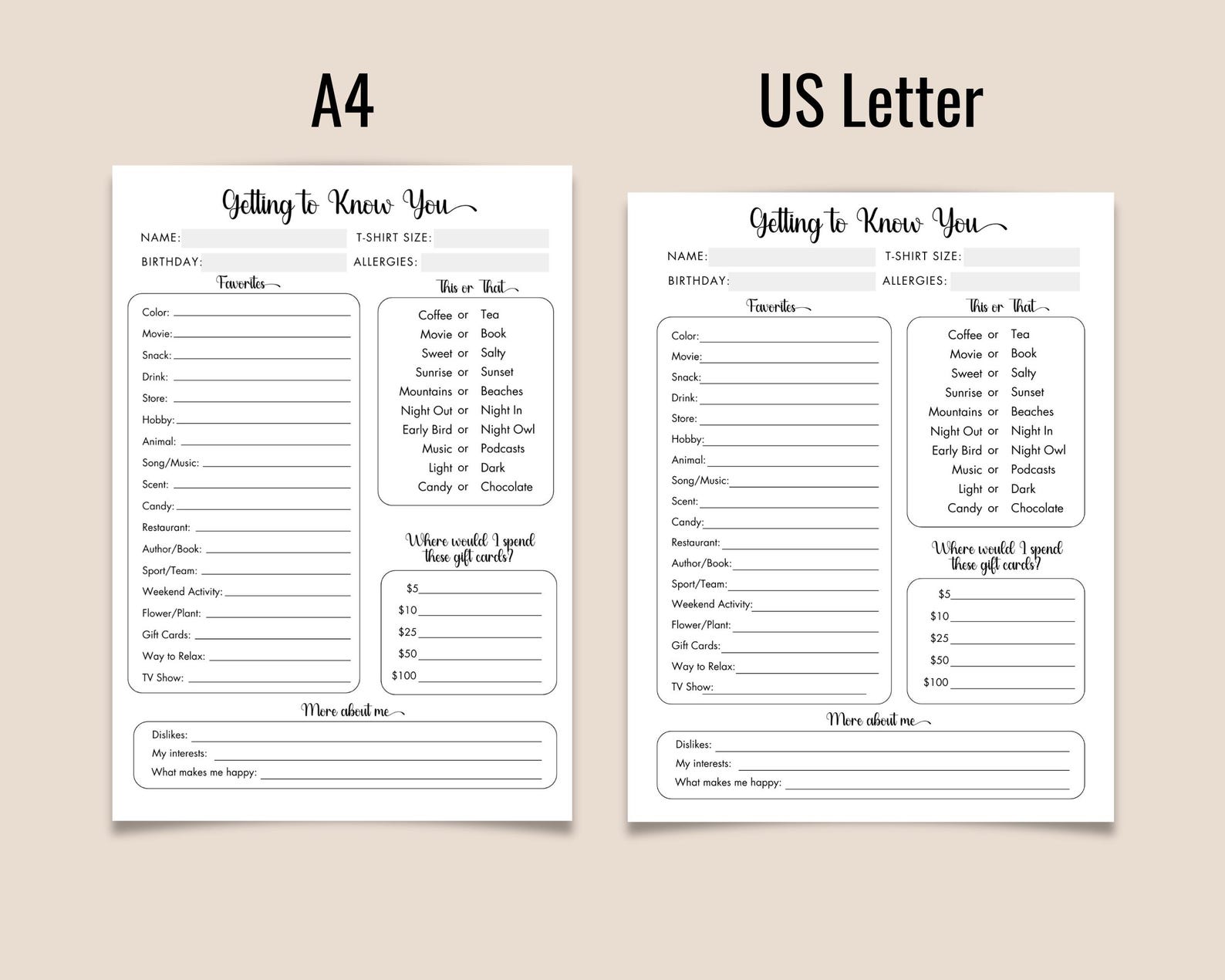 Staff Questionnaire Printable: Get to Know You Survey (digital Download ...