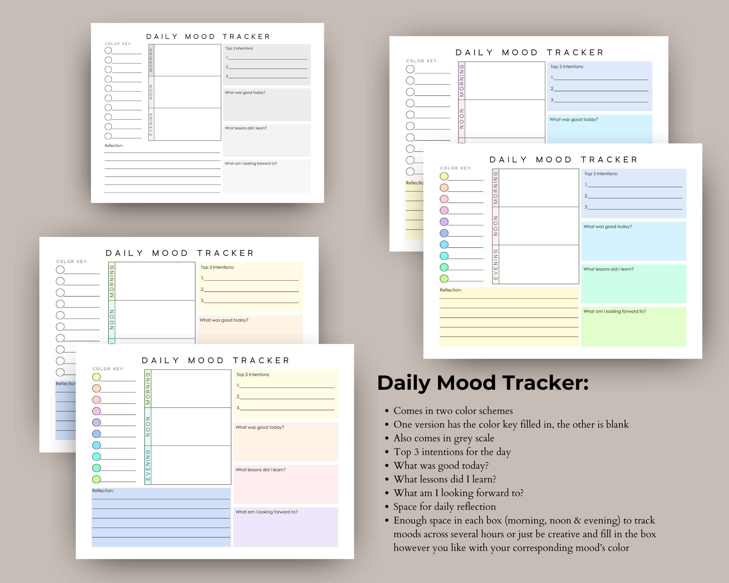 Printable Mood Trackers With Free Feelings Wheel, Monthly Mood Tracker ...