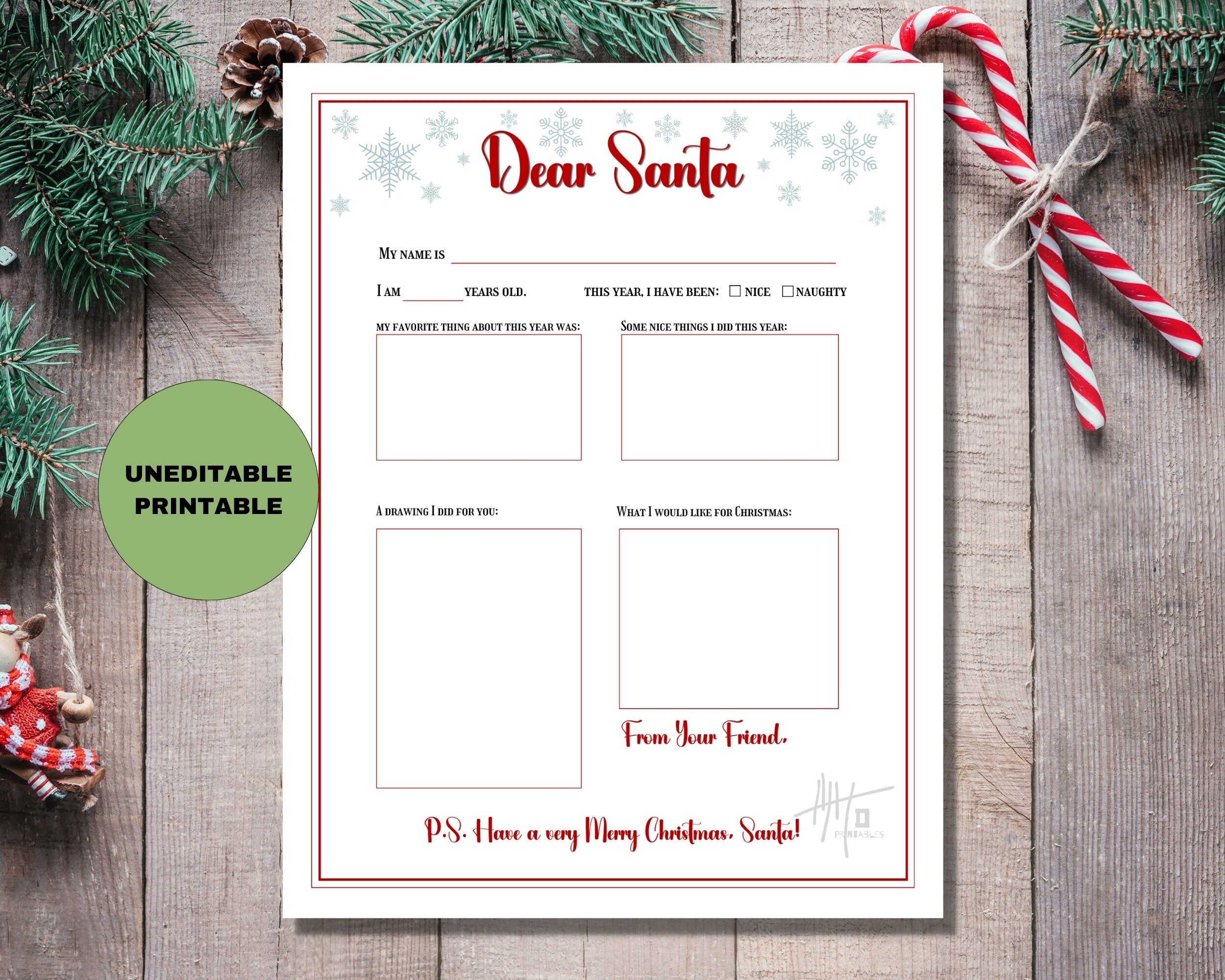 Printable Christmas Wish List and Letter to Santa, From Child, Non ...