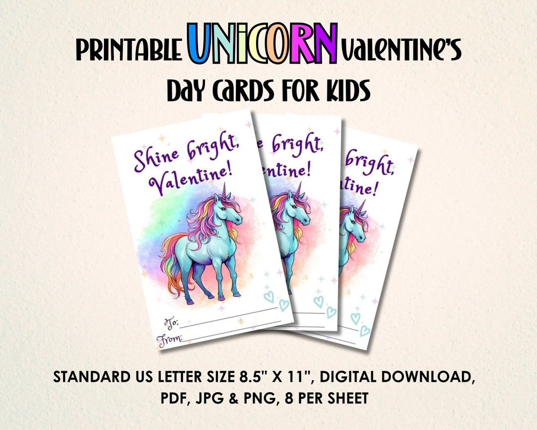 Printable Unicorn Valentine's Day Cards for Classmates, Digital ...
