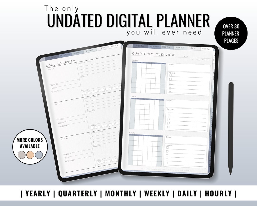 Undated Digital Planner: Yearly, Quarterly, Weekly Layouts (PDF) - Etsy