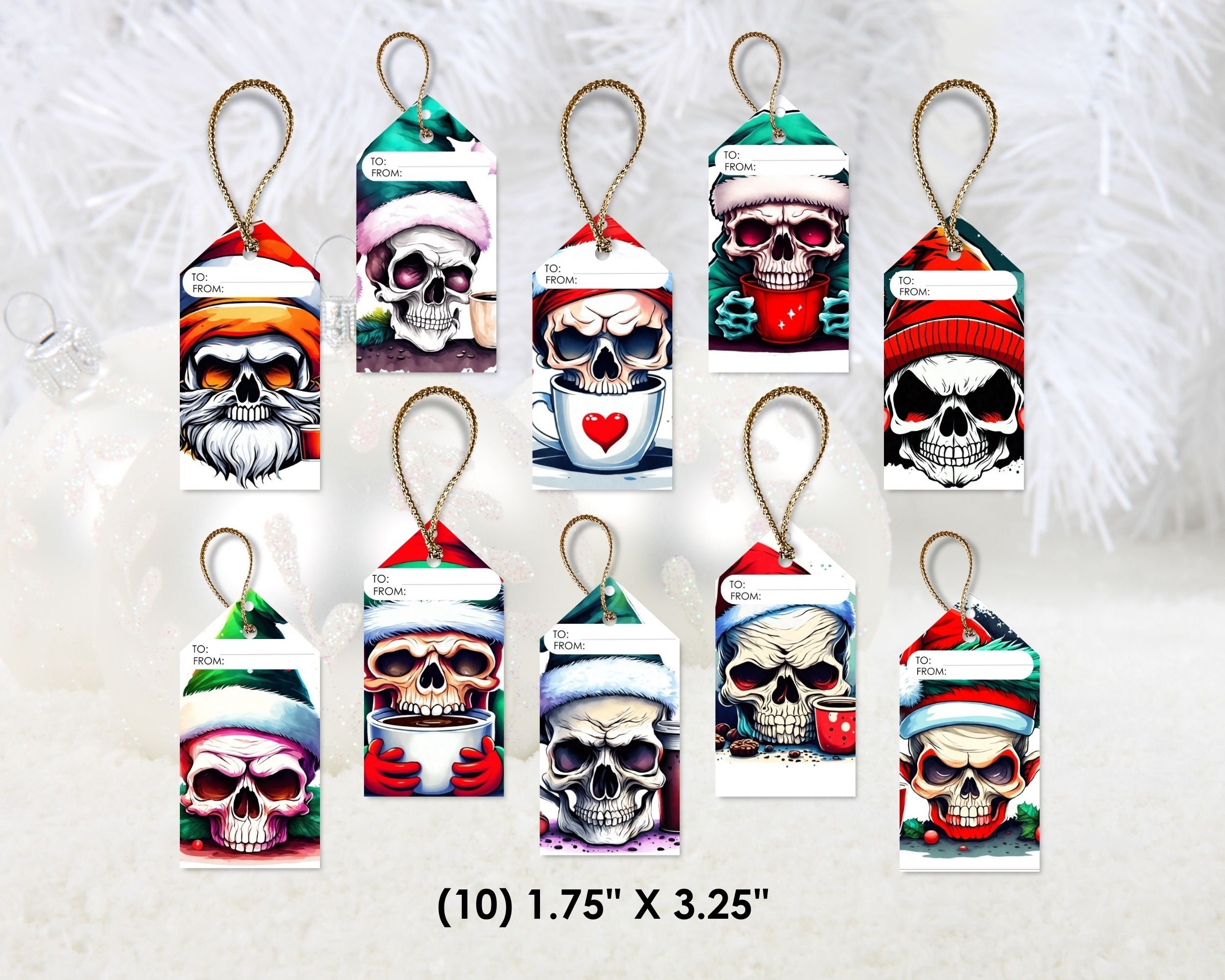 Editable Printable Christmas Skull Gift Tags, Holiday Skulls With ...