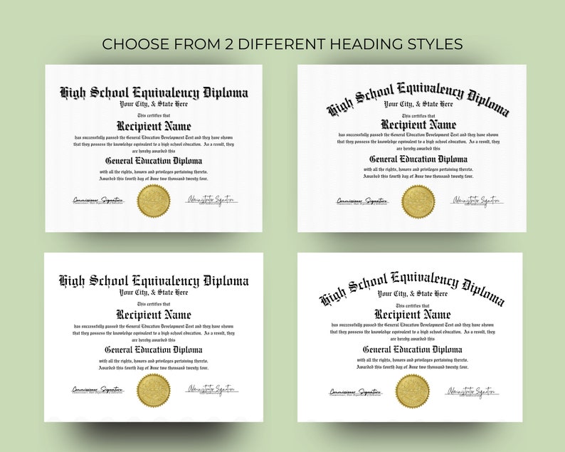 Editable GED Diploma Template, Printable High School Equivalency ...