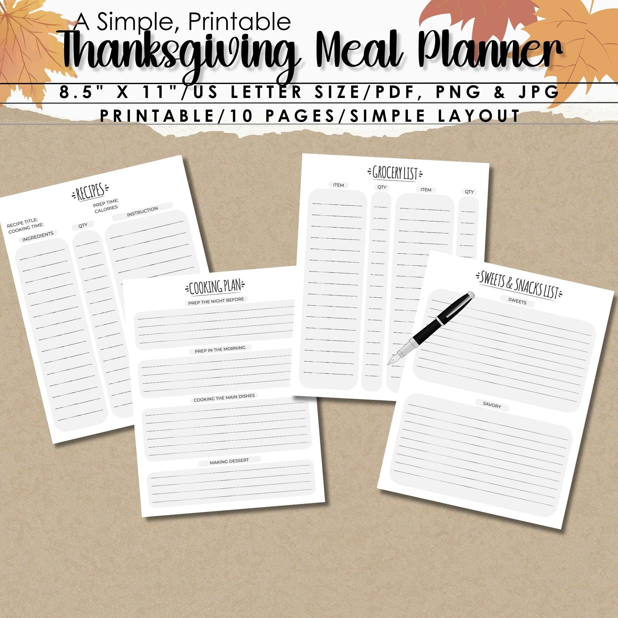 Thanksgiving Meal Planner Printable: Last Minute Organizer (digital ...