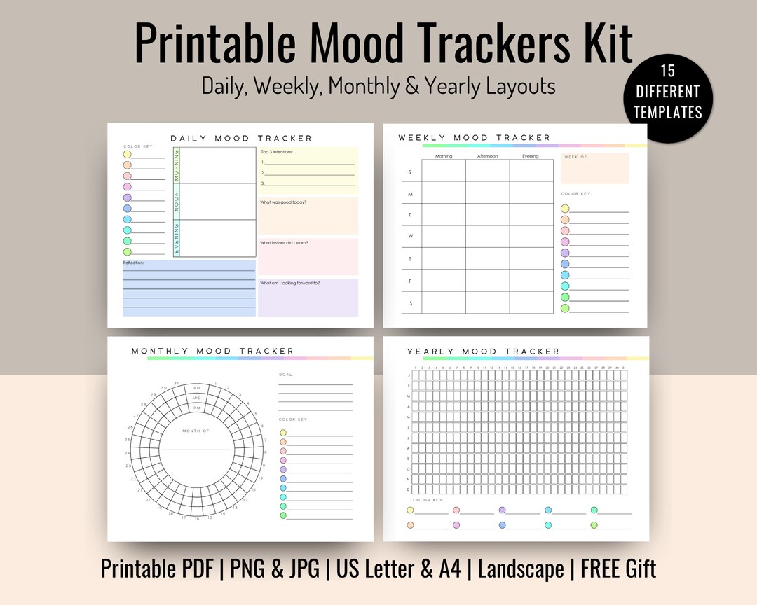 Printable Mood Trackers With Free Feelings Wheel, Monthly Mood Tracker ...
