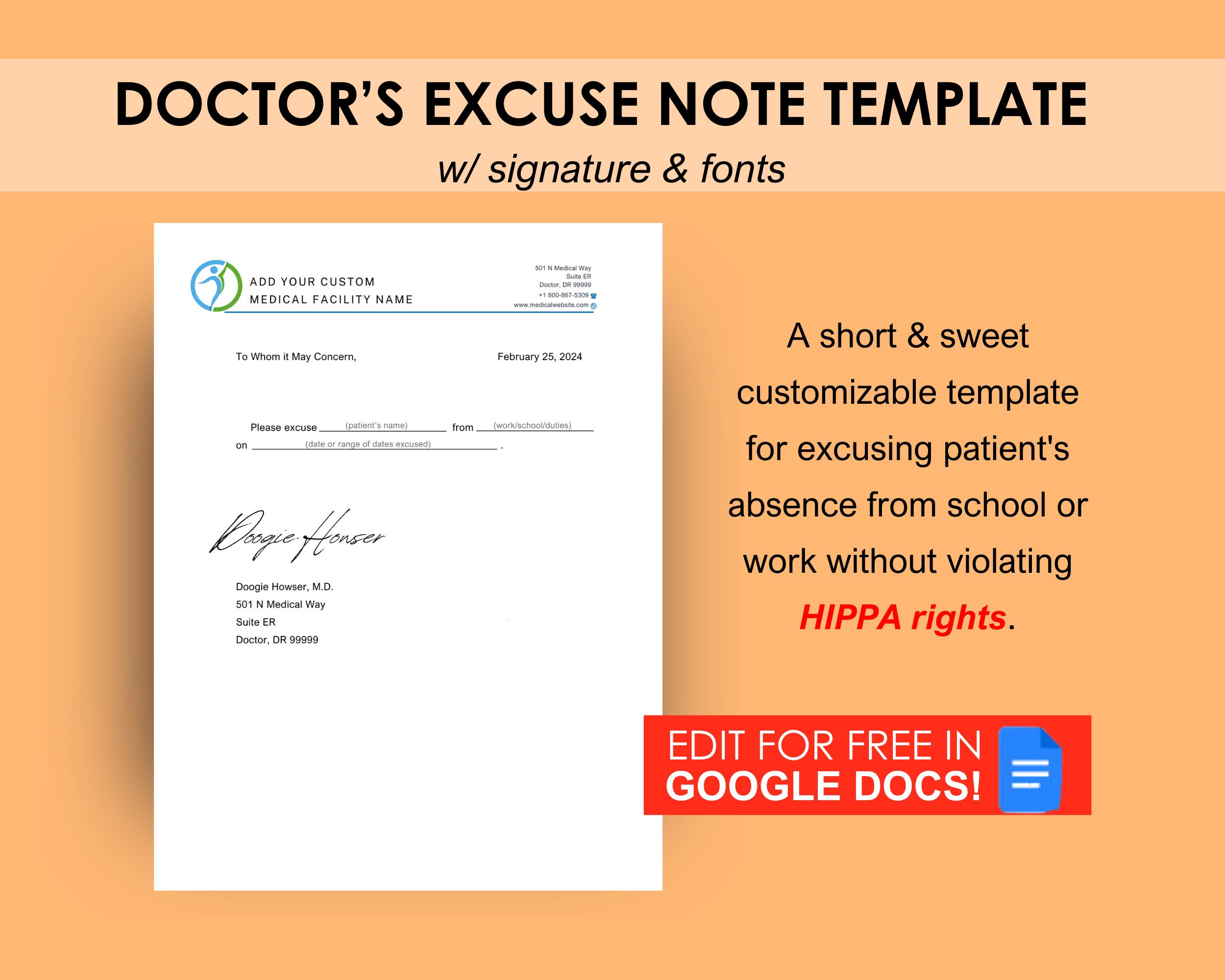 Editable Doctor's Excuse Template, Medical Excuse Note, Drs Note to ...