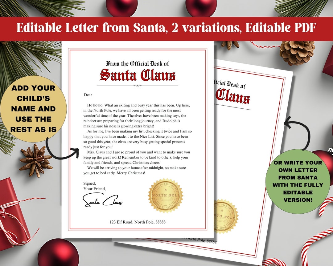 Editable and Printable Letters From Santa, Editable PDF Download, 2 ...