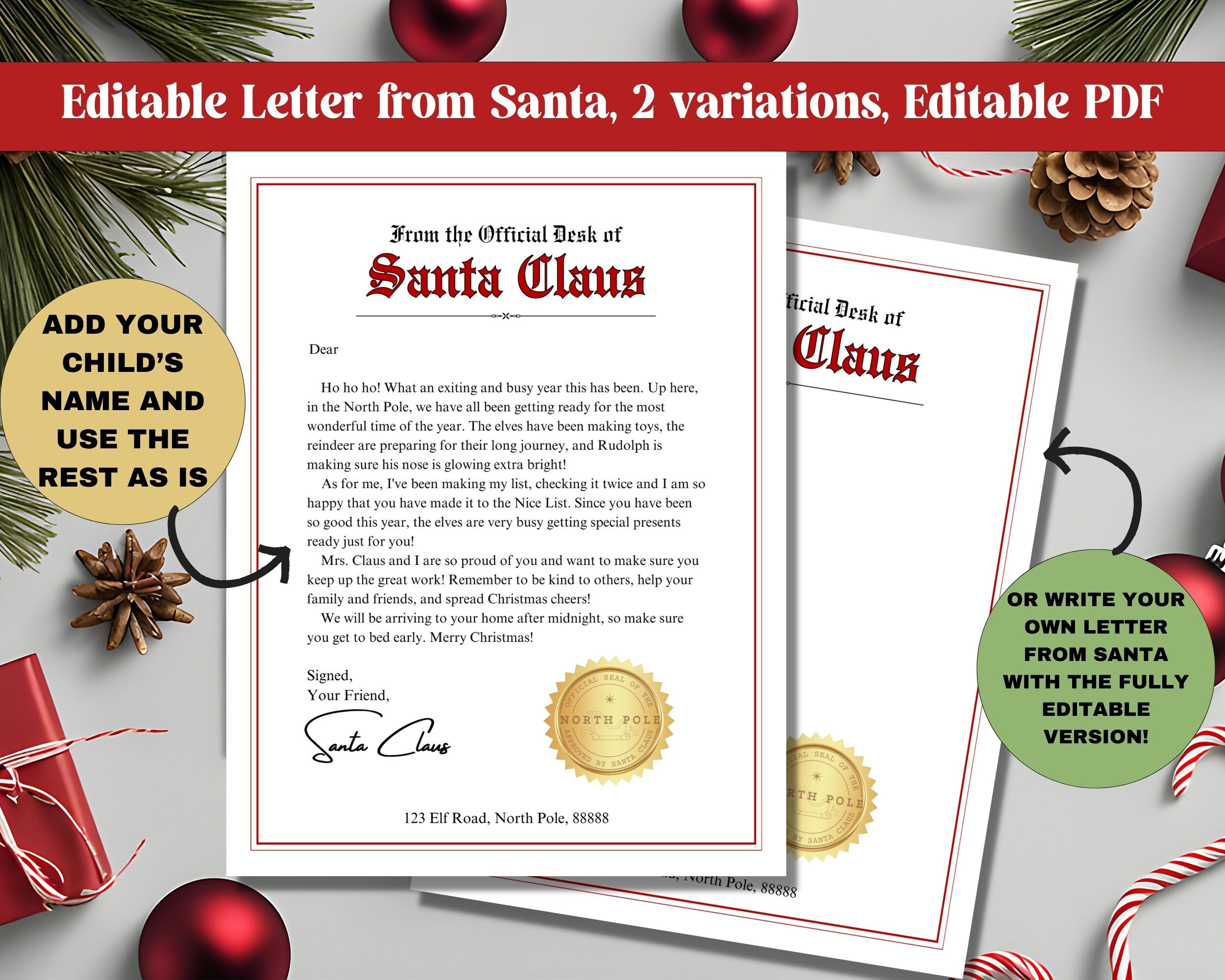 Editable and Printable Letters From Santa, Editable PDF Download, 2 ...
