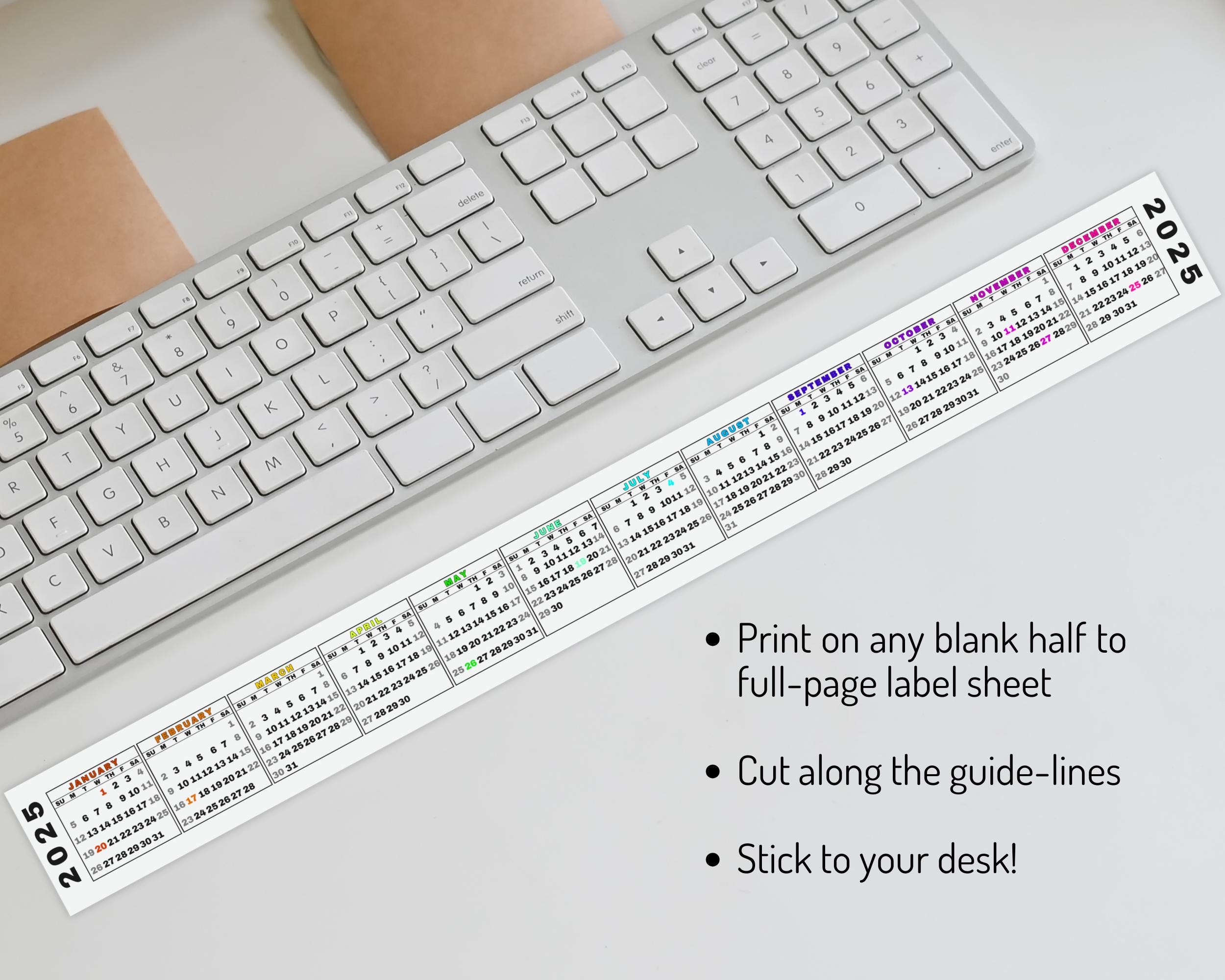 2025 Rainbow Keyboard Calendar Strip - Printable Mini Calendar (digital ...
