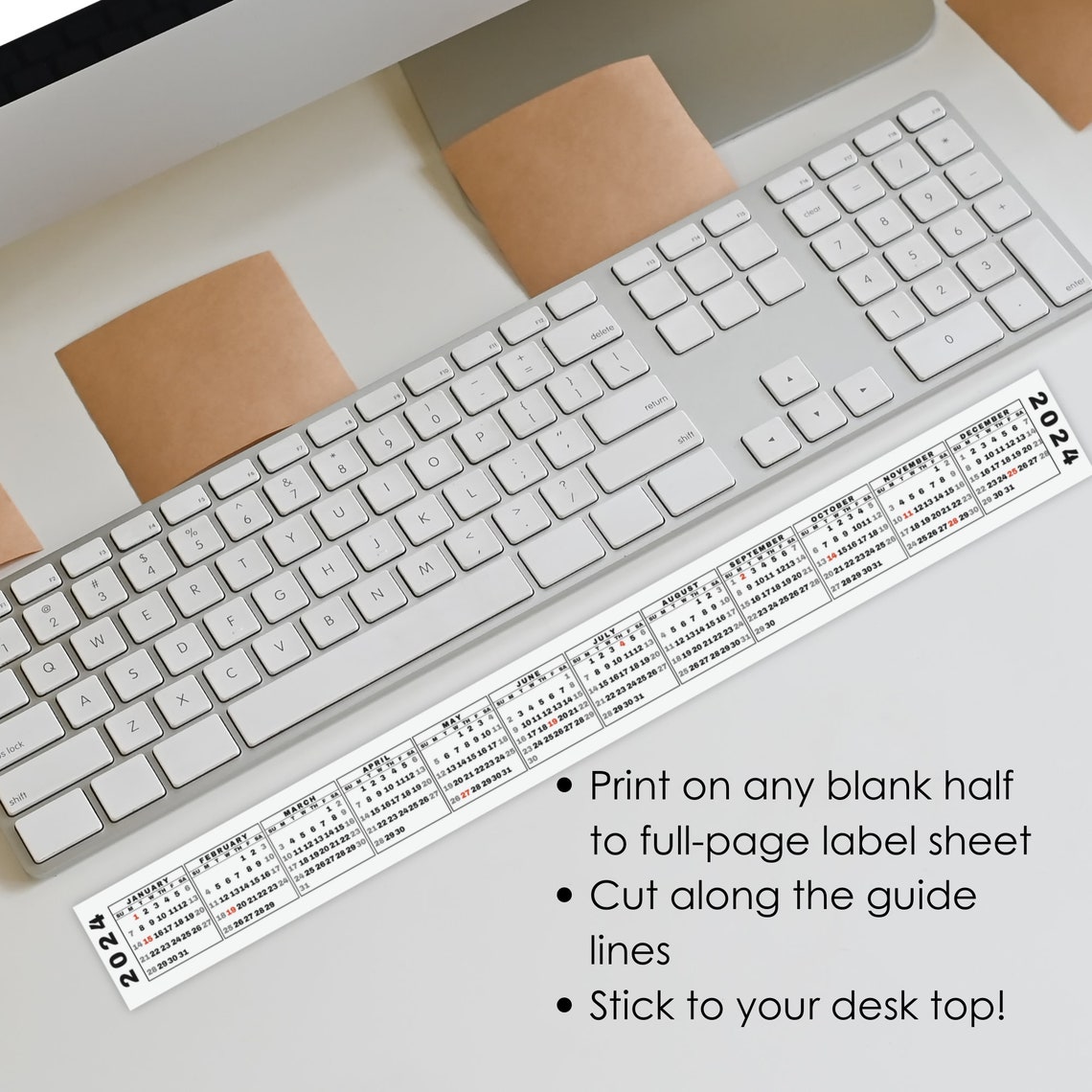 Printable 2024 Mini Desk Calendar, Miniature 2024 Keyboard Calendar ...