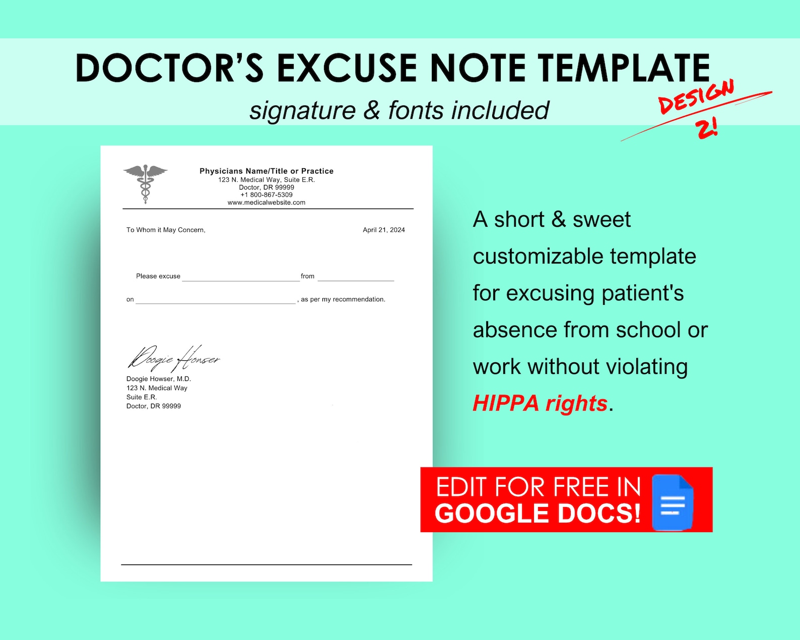 Editable Doctor's Excuse Template: Medical Note (google Docs) - Etsy