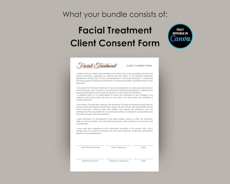 Esthetician Client Consent Form Bundle: Editable Facial Consultation ...