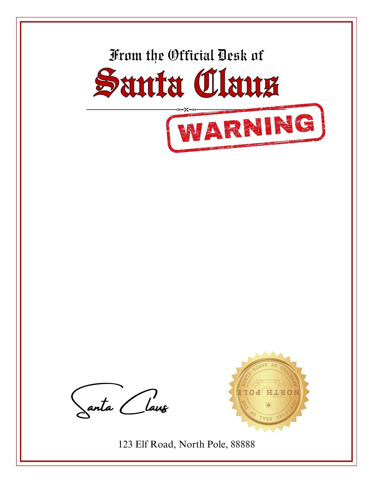 Editable Naughty List Warning Letter From Santa to Misbehaving Child ...