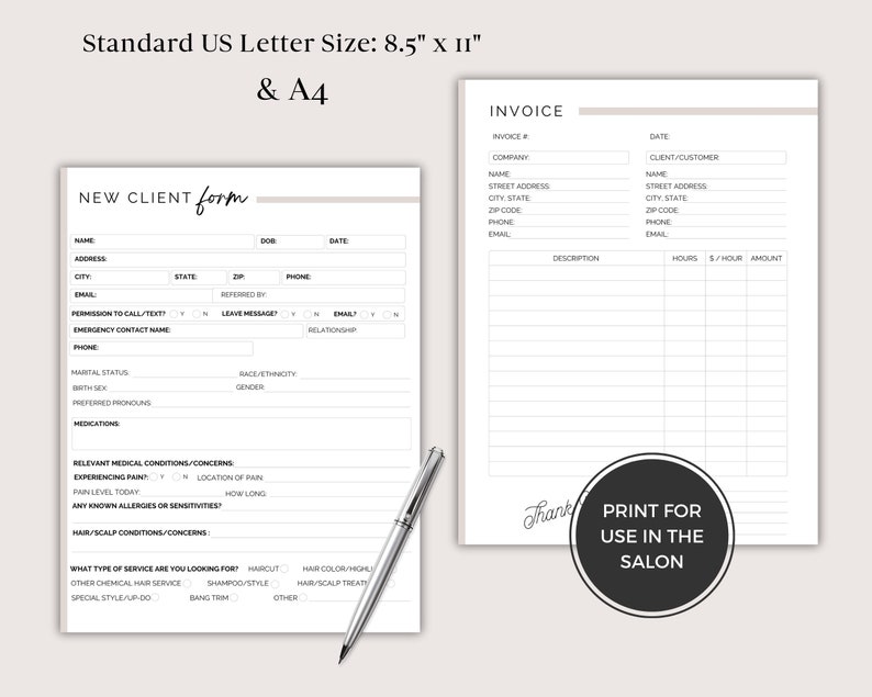 Editable Hair Stylist Client Forms, Hair Color Consultation Form, Salon ...