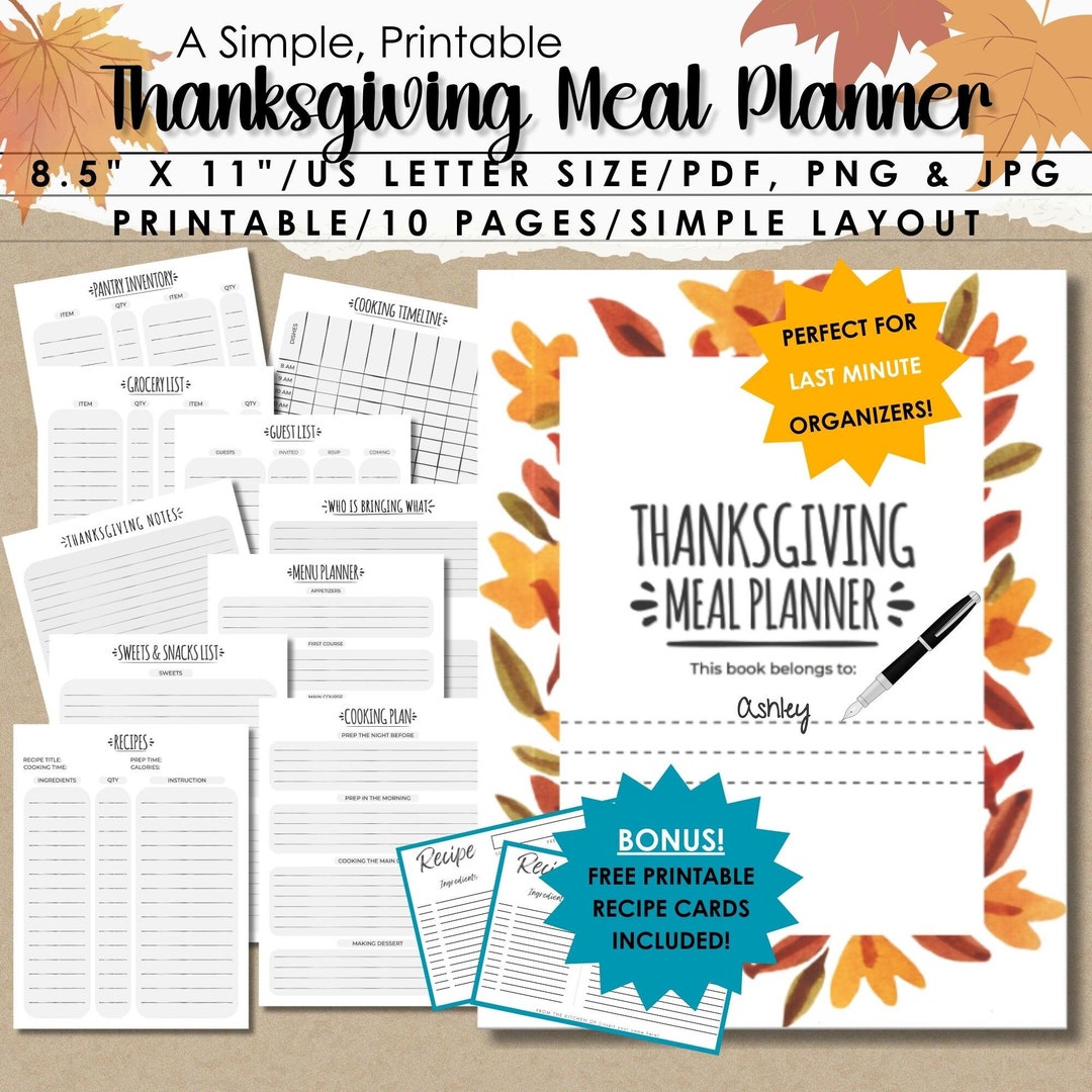Thanksgiving Meal Planner Printable: Last Minute Organizer (digital ...