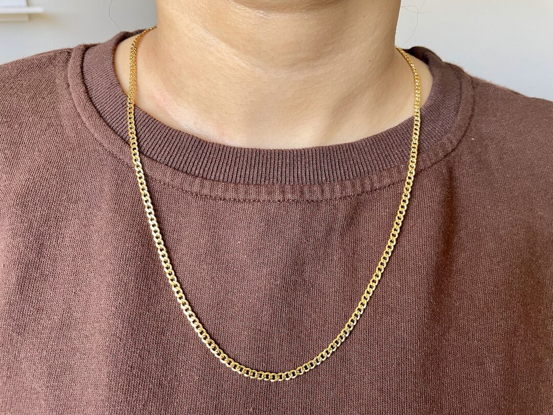 Gold 3mm Cuban Curb Link Chain Necklace for Men or Women / Stainless ...