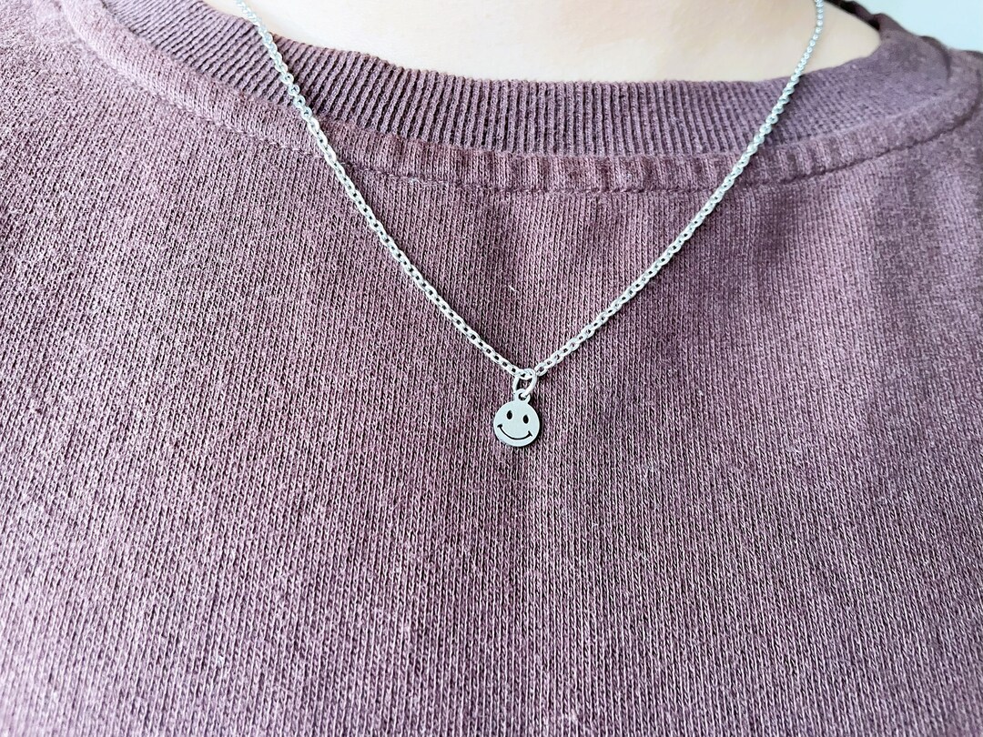 Silver Happy Face Charm Necklace for Women / Silver Smiley Face Pendant ...