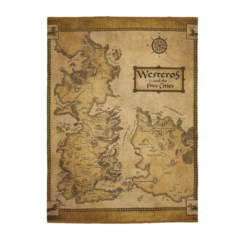 Westeros Map of the Seven Kingdoms Velveteen Plush Blanket Perfect Gift ...