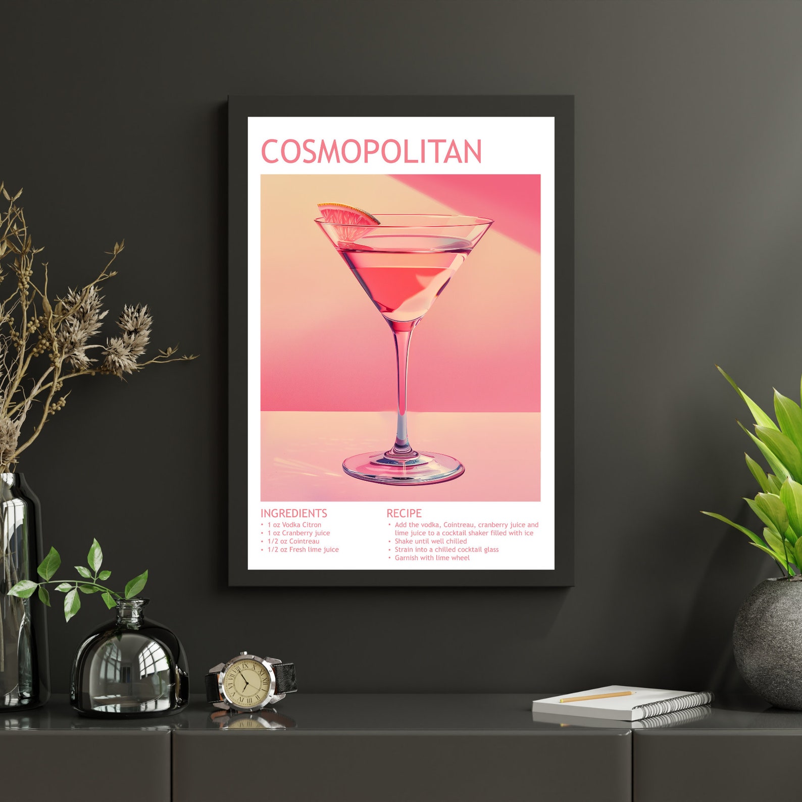 Cosmopolitan Cocktail Poster - Pink Cocktail Art Print - Digital ...