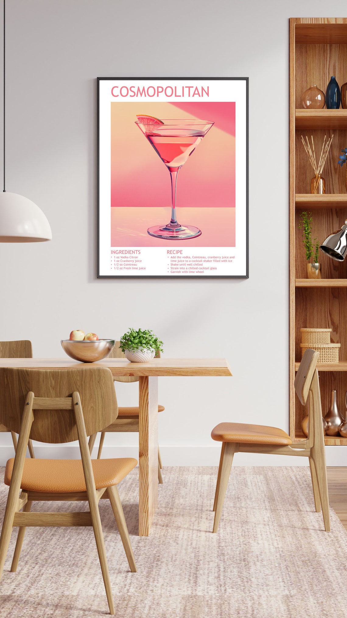 Cosmopolitan Cocktail Poster - Pink Cocktail Art Print - Digital ...