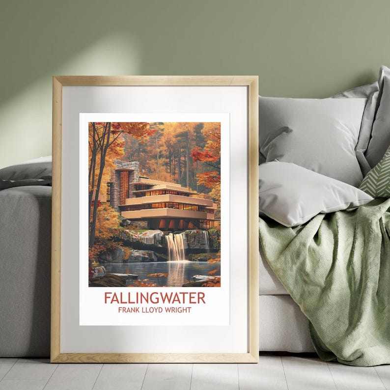 Fallingwater Poster: Frank Lloyd Wright Modern Architecture Wall Art - Etsy