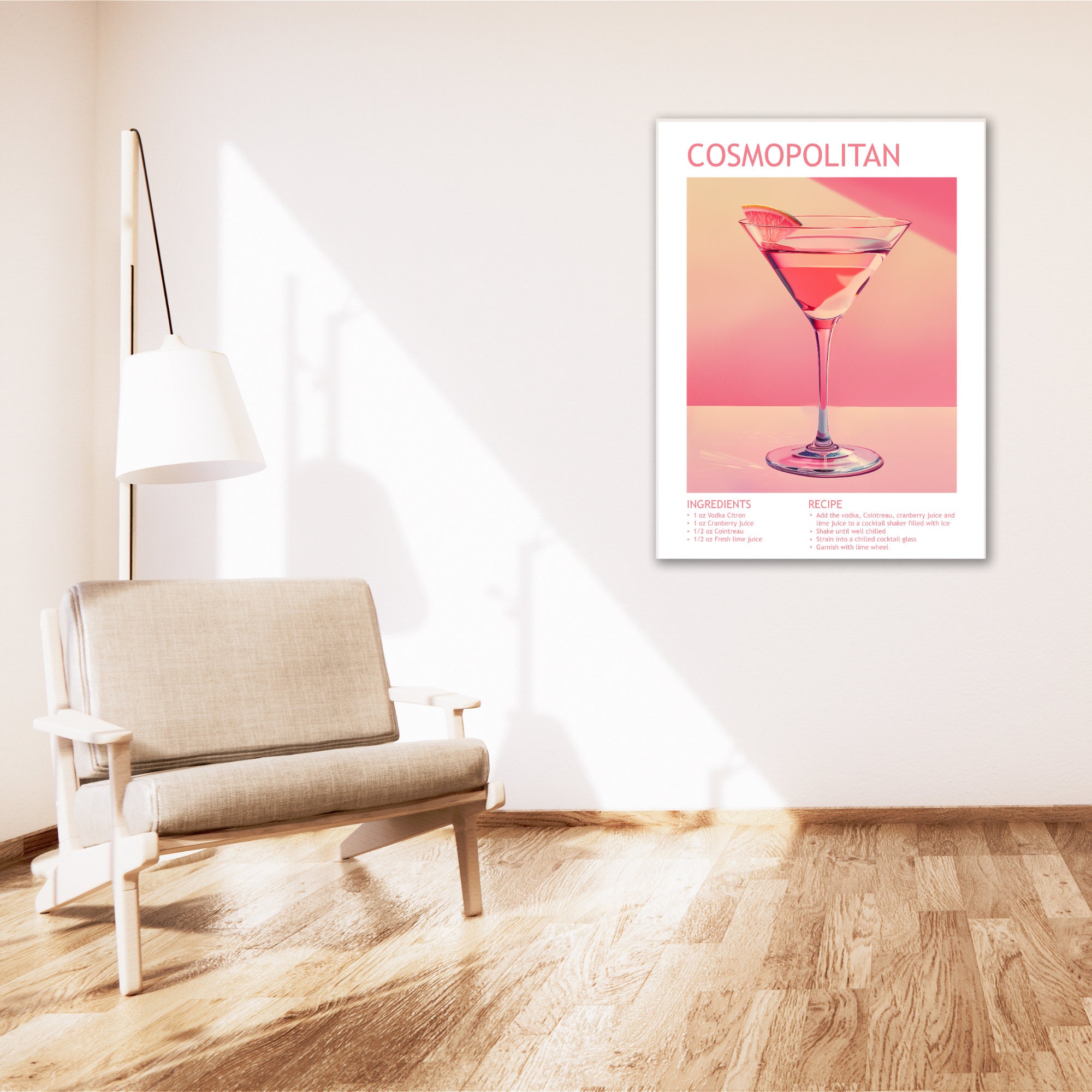 Cosmopolitan Cocktail Poster - Pink Cocktail Art Print - Digital ...