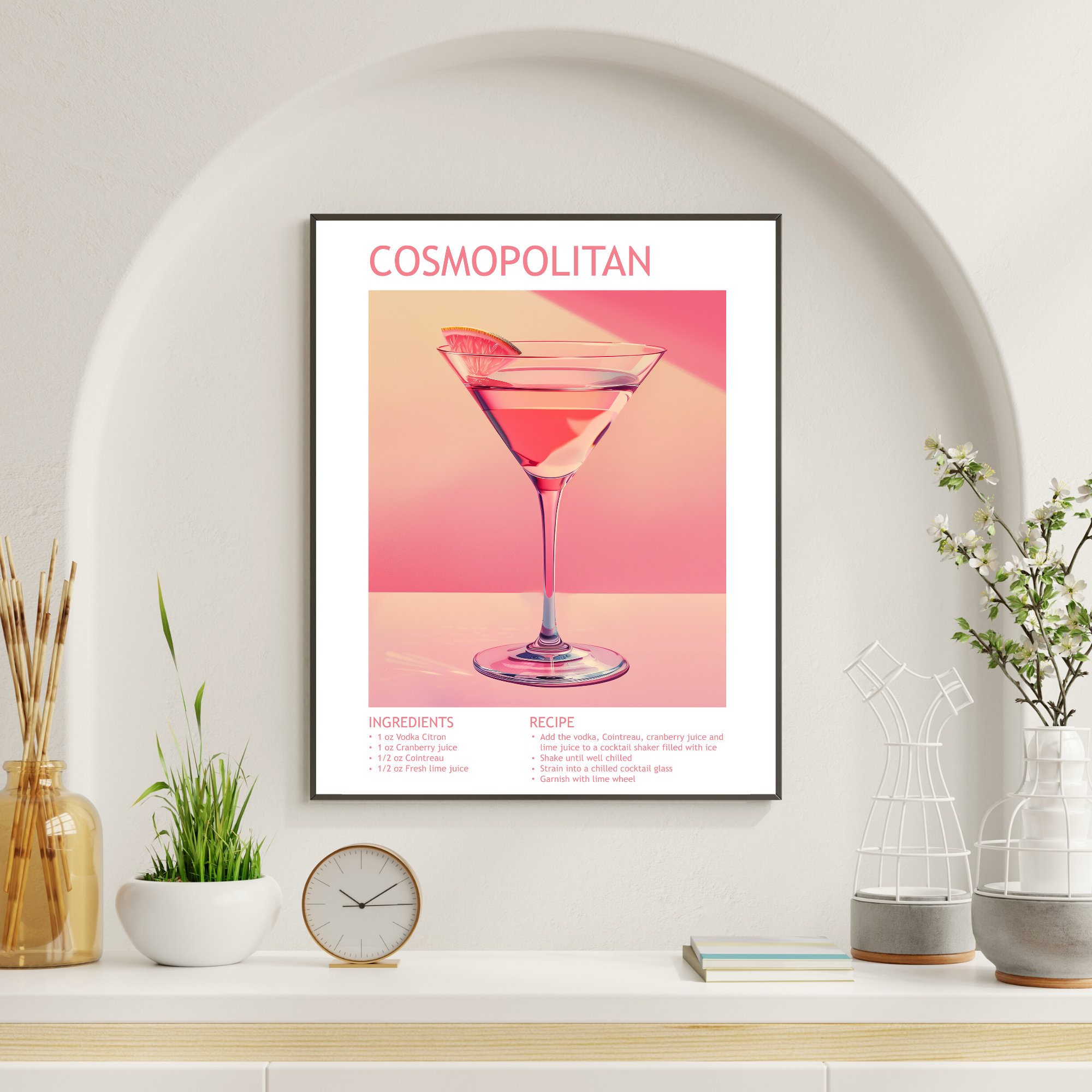 Cosmopolitan Cocktail Poster - Pink Cocktail Art Print - Digital ...