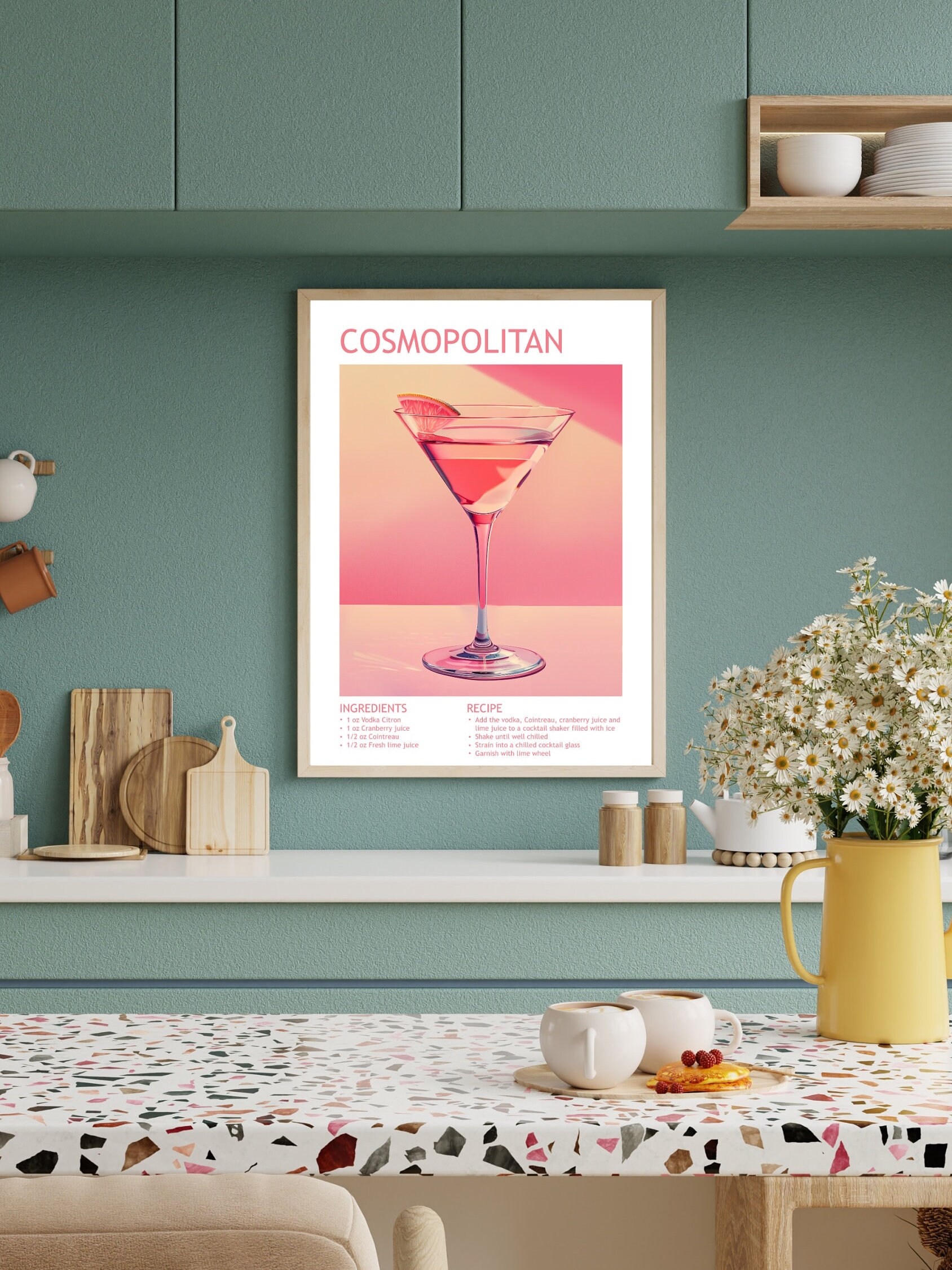 Cosmopolitan Cocktail Poster - Pink Cocktail Art Print - Digital ...