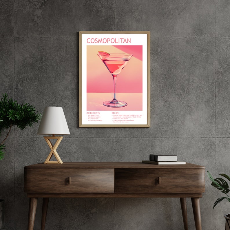 Cosmopolitan Cocktail Poster - Pink Cocktail Art Print - Digital ...