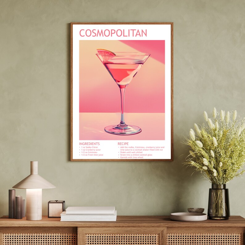 Cosmopolitan Cocktail Poster - Pink Cocktail Art Print - Digital ...