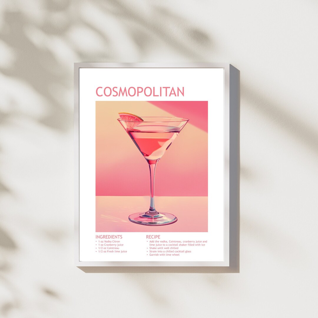 Cosmopolitan Cocktail Poster - Pink Cocktail Art Print - Digital ...