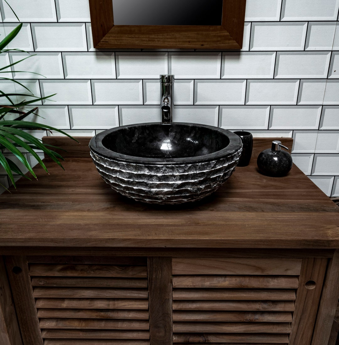 Black Carved Pattern Stone Bowl Basin Marble Impeccable Quality up ...