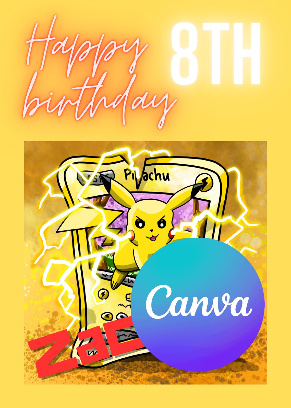 Editable Pikachu Pokemon Birthday Card, Canva Printable Birthday ...