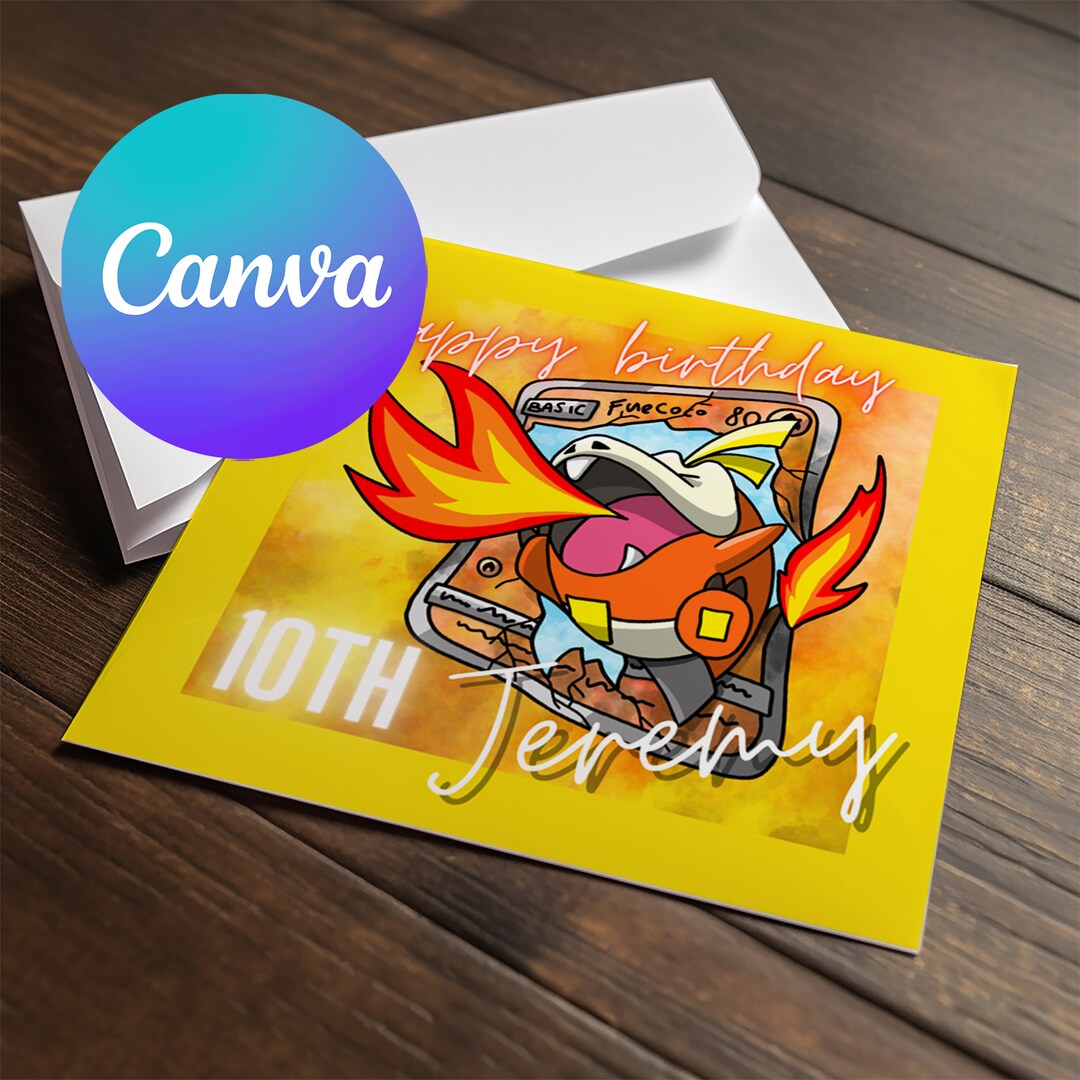 Editable Pokemon Birthday Card, Canva Printable Birthday Greeting ...