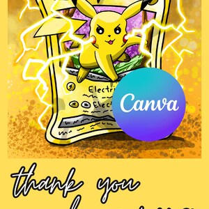 Editable Pikachu Pokemon Birthday Invitation and Thank You Card, Canva ...