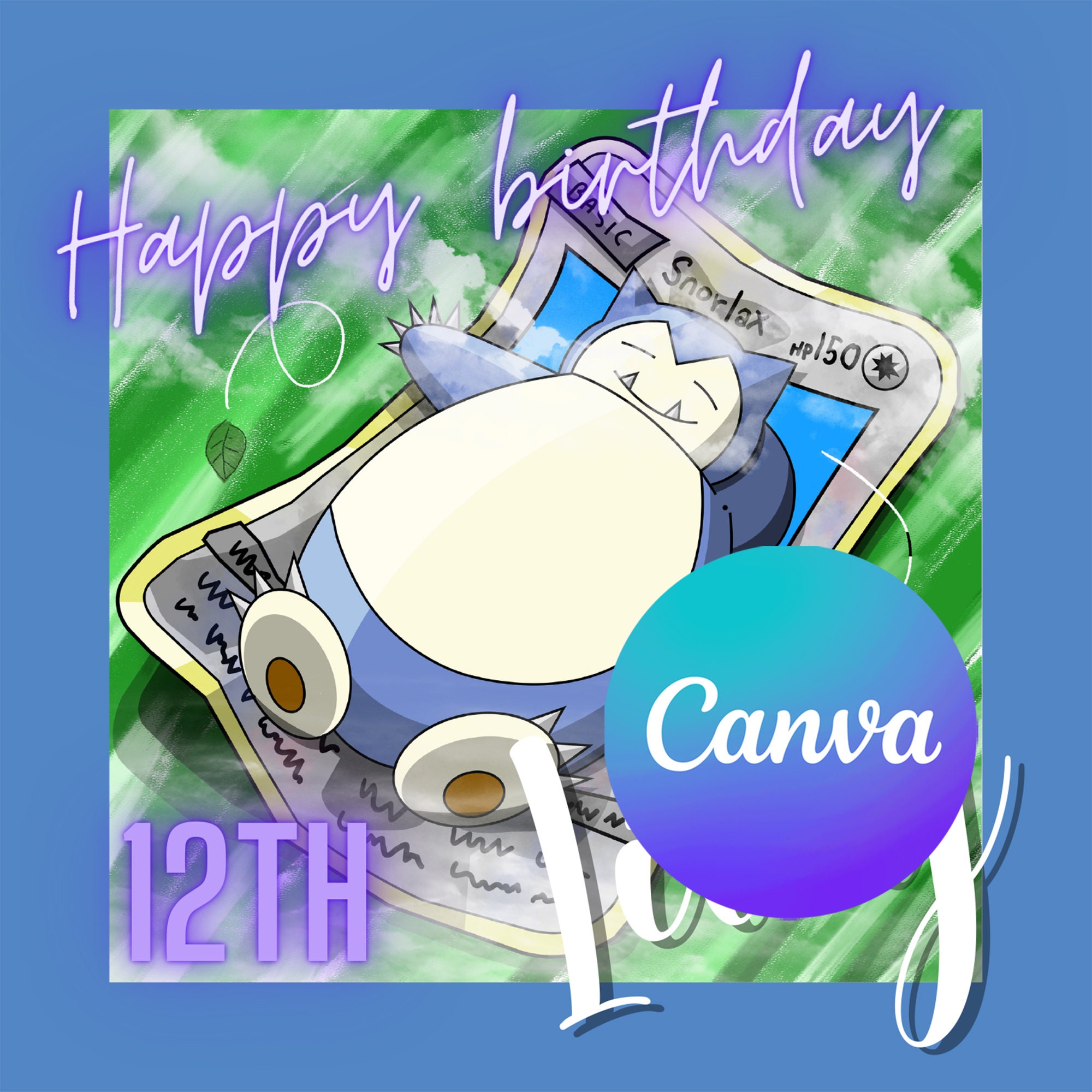 Editable Snorlax Pokemon Birthday Card, Canva Printable Birthday ...