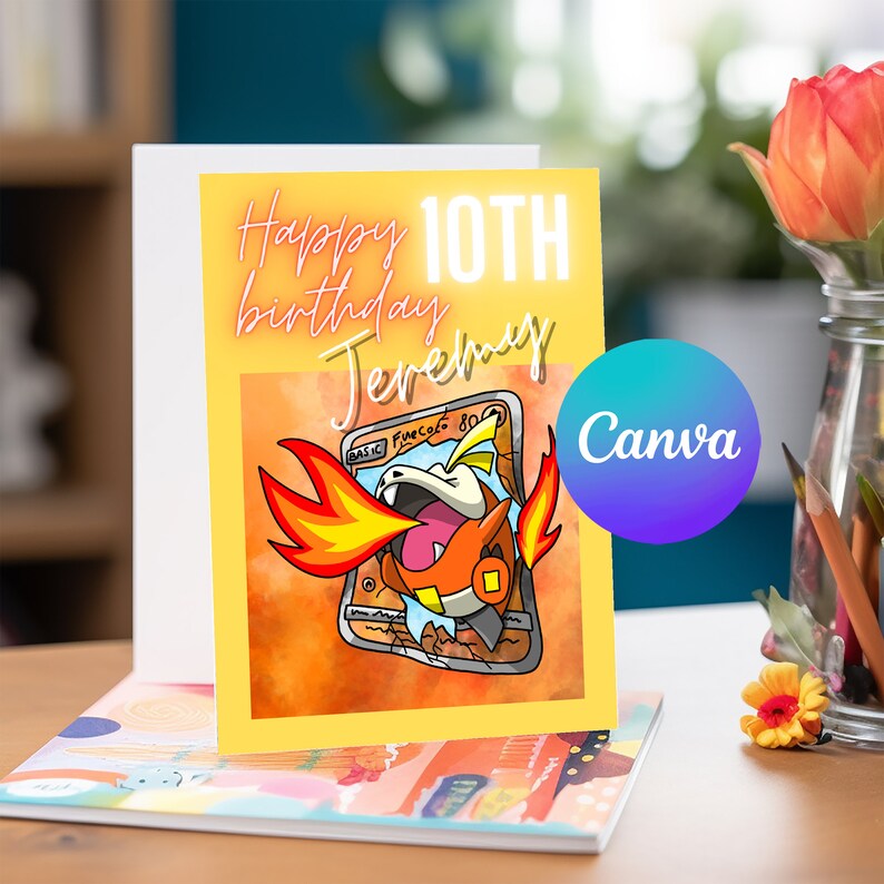 Editable Pokemon Birthday Card Canva Printable Birthday - Etsy