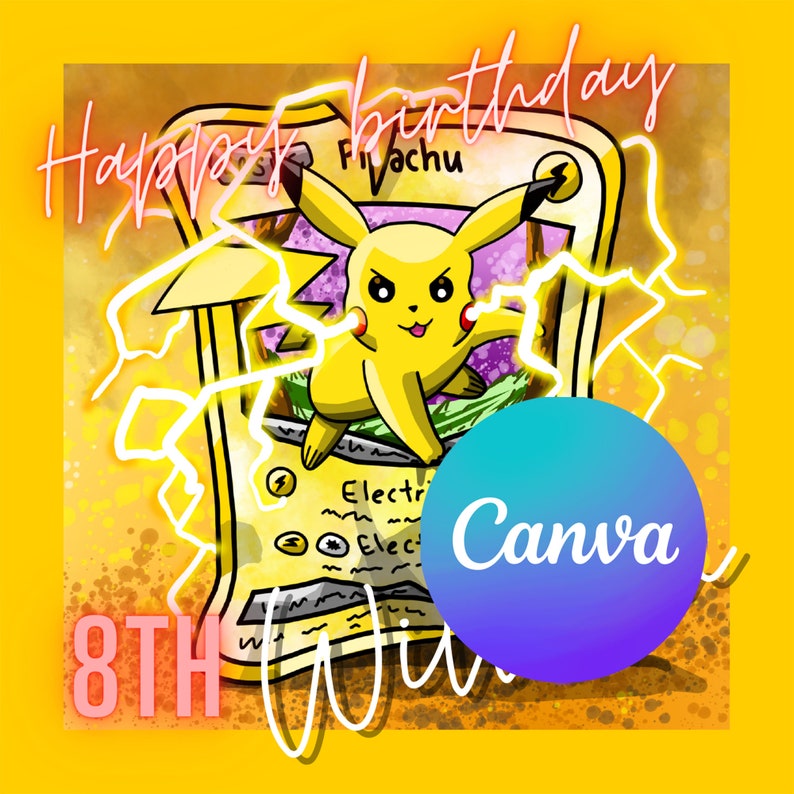 Editable Pikachu Pokemon Birthday Card, Canva Printable Birthday ...