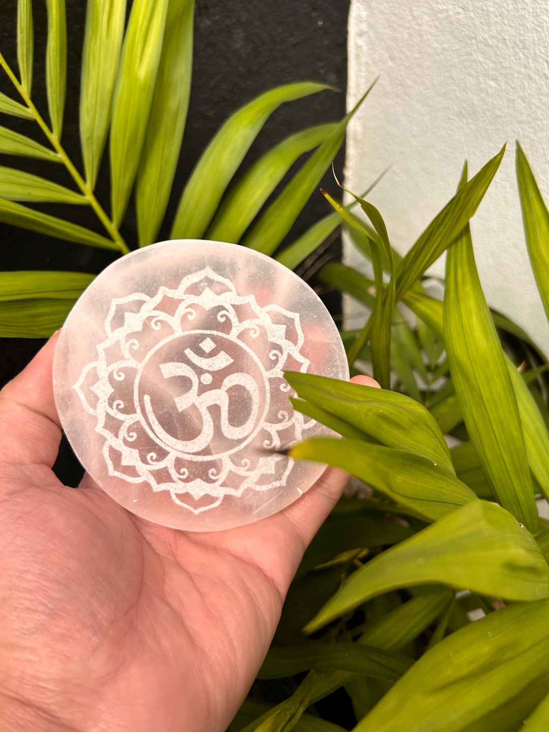 Selenite Om Symbol Plate | Natural Crystal Charging Tray, Spiritual ...