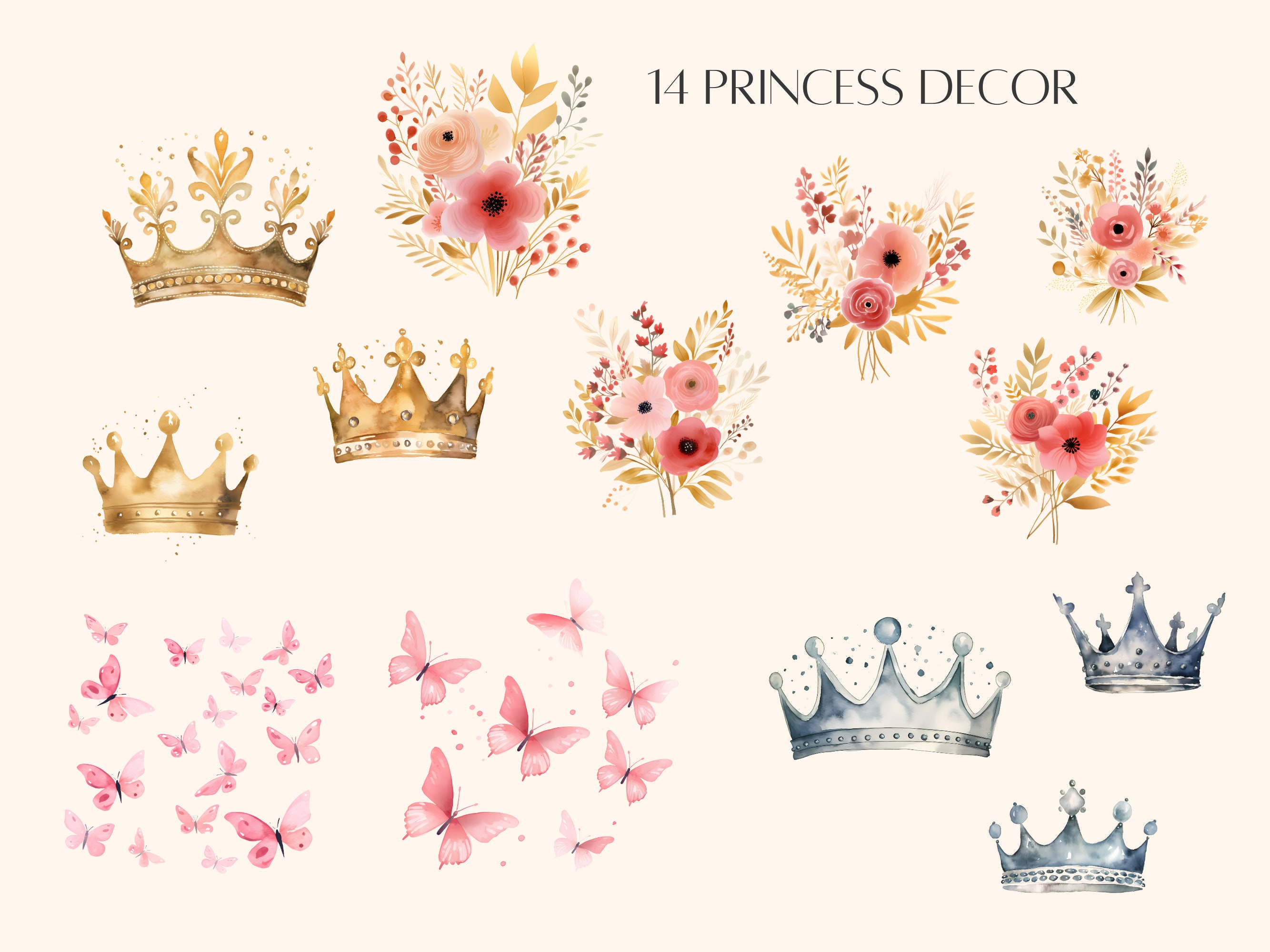 Pink Princess Clipart Watercolor Cute Princess and Knight - Etsy