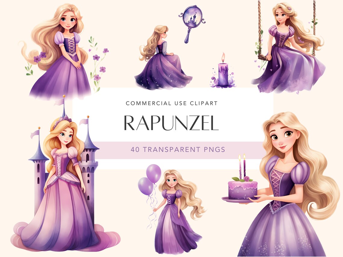 Rapunzel Birthday Clipart Bundle Purple Princess Clipart Princess ...