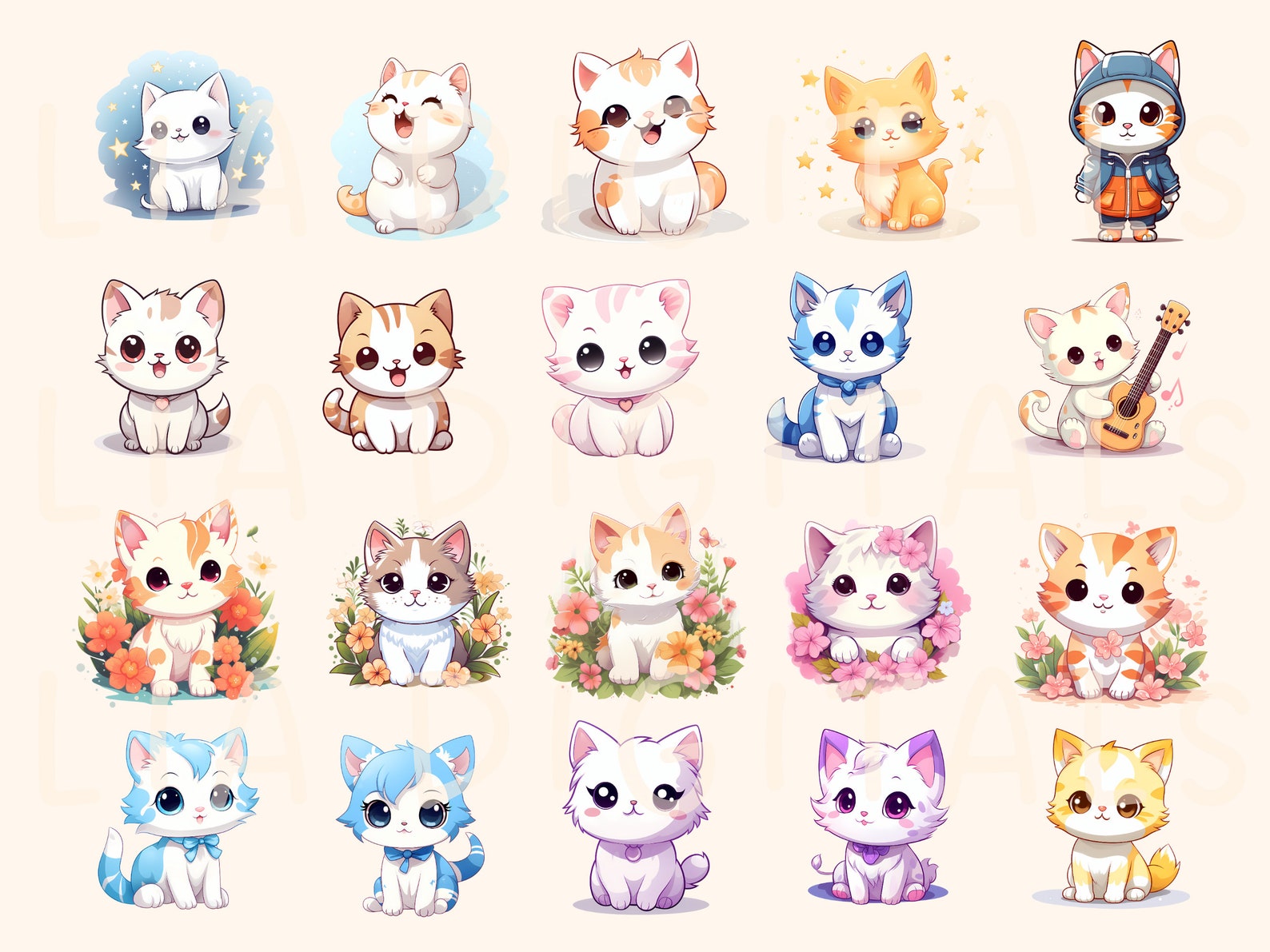 Cute Cat Clipart Kawaii Bundle for Animal Stickers Kawaii - Etsy