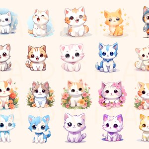 Cute Cat Clipart Kawaii Bundle for Animal Stickers Kawaii Clipart Wall ...