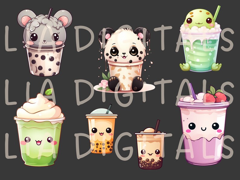 Boba Tea Kawaii Clipart Bubble Tea Clipart Kawaii Drink PNG Cute Food ...
