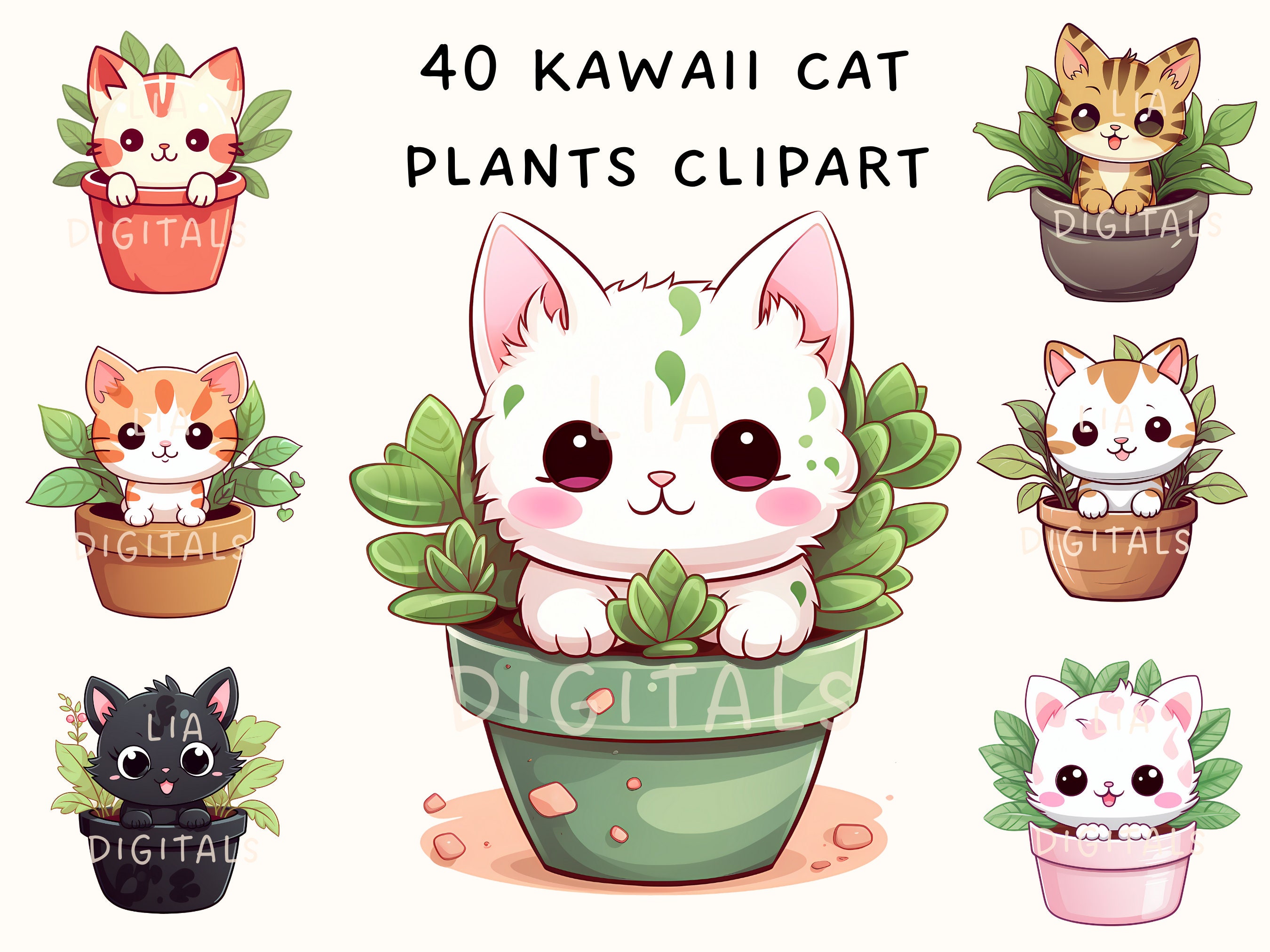 Kawaii Cat Plant Clipart Kawaii Plants Clipart Cute House Plants Kawaii ...