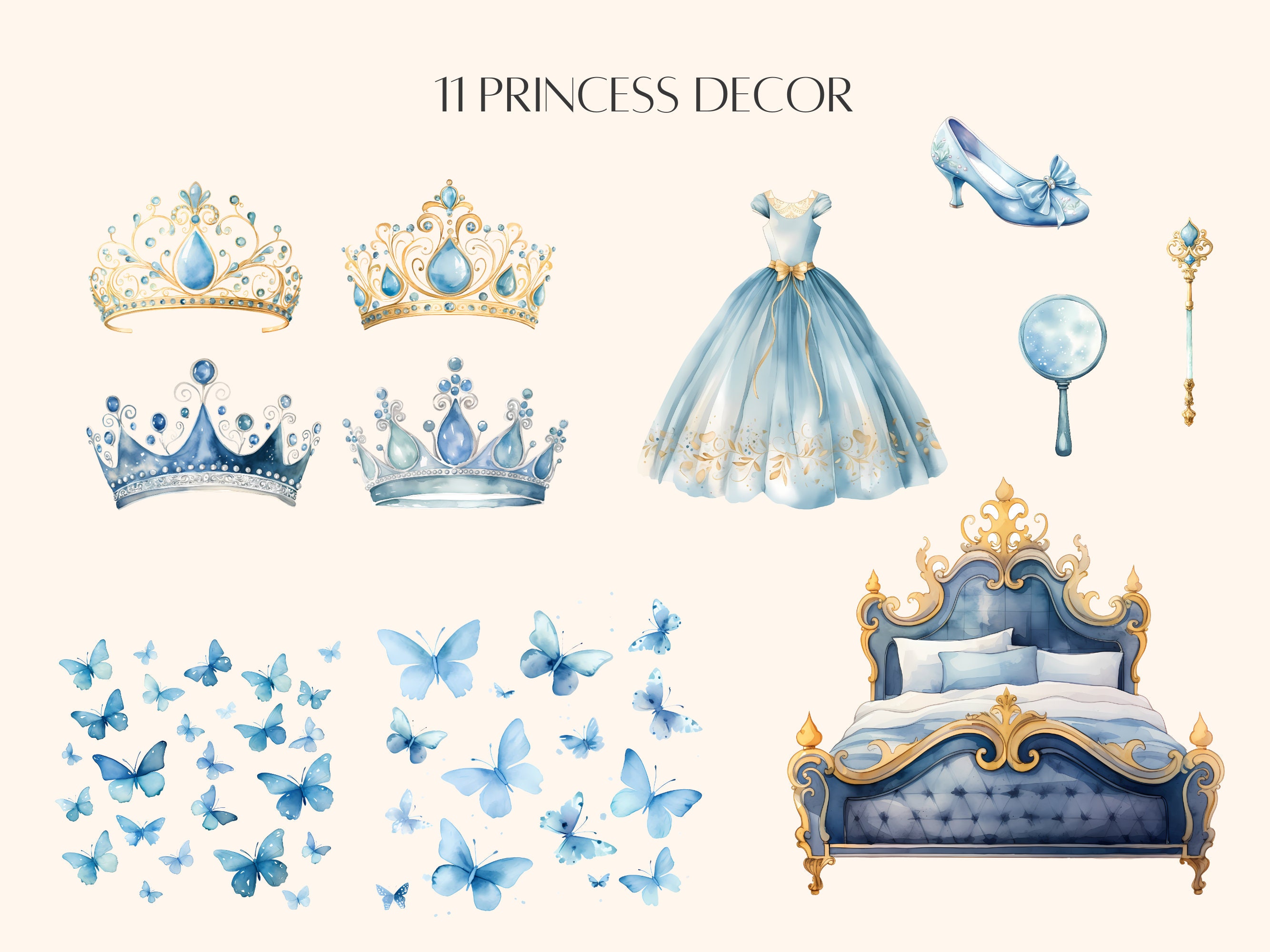 Blue Princess Clipart Watercolor Cinderella Cute Princess Carriage ...