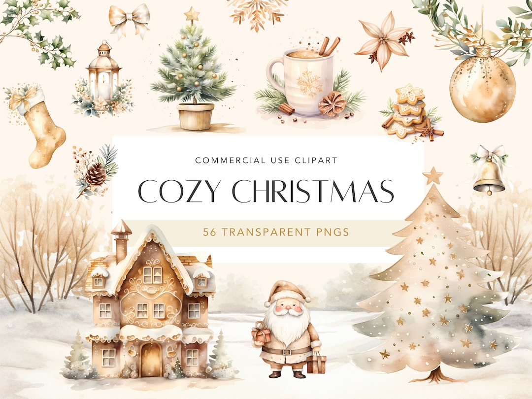 Cozy Christmas Clipart Watercolor Christmas Clipart Bundle for ...